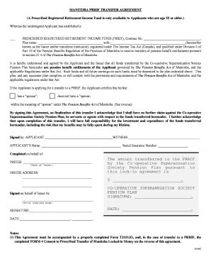 Fillable Online MANITOBA PRRIF TRANSFER AGREEMENT Fax Email Print