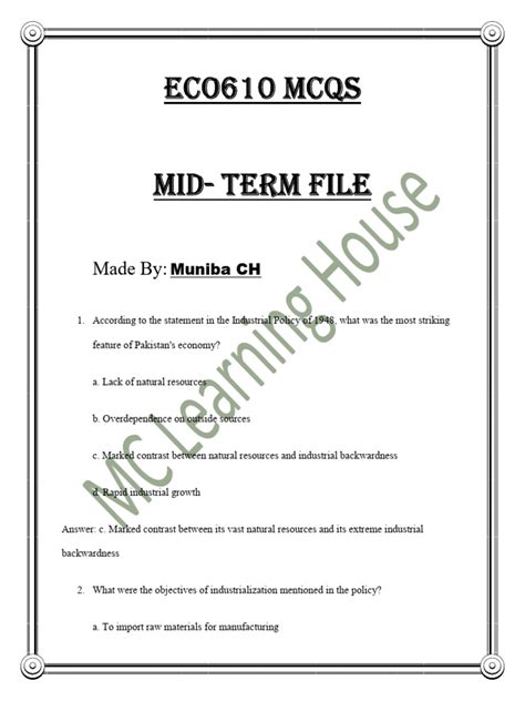 Eco610 Mcqs Midterm Pdf Pervez Musharraf Benazir Bhutto