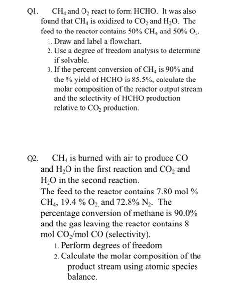 solved q1 ch4 and 0 react to form hcho it was also found