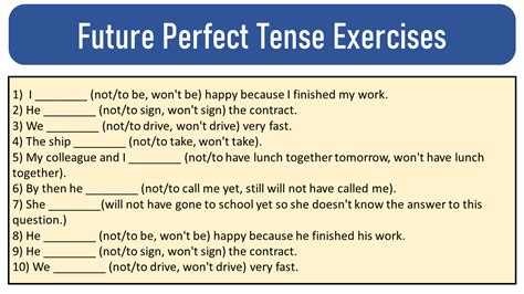 20 Exercises Of Future Perfect Tense Structure And Worksheet Artofit