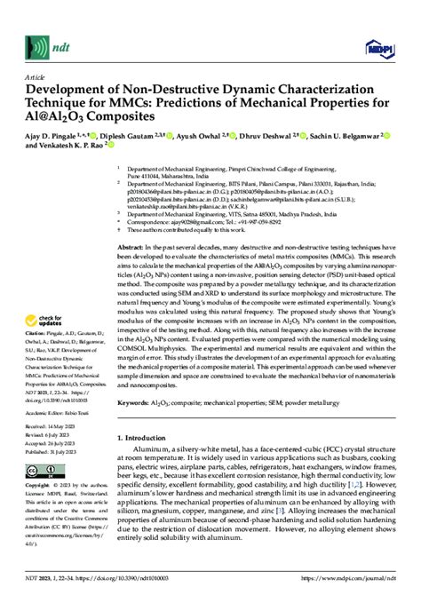Pdf Development Of Non Destructive Dynamic Characterization Technique For Mmcs Predictions Of