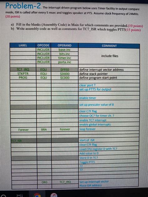 Problem 2 The Interrupt Driven Program Below Uses