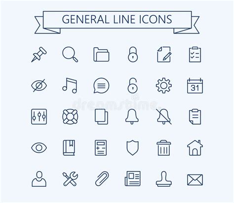 General Vector Icons Set Thin Line Outline 24x24 Grid Stock Vector