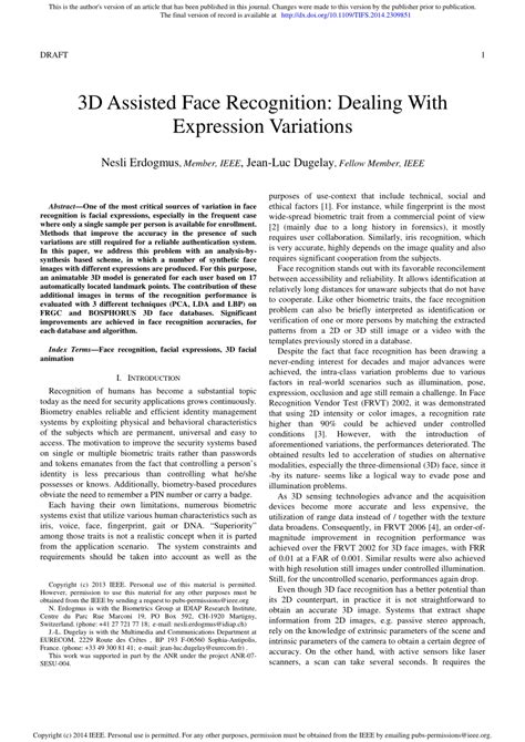 Pdf 3d Assisted Face Recognition Dealing With Expression Variations