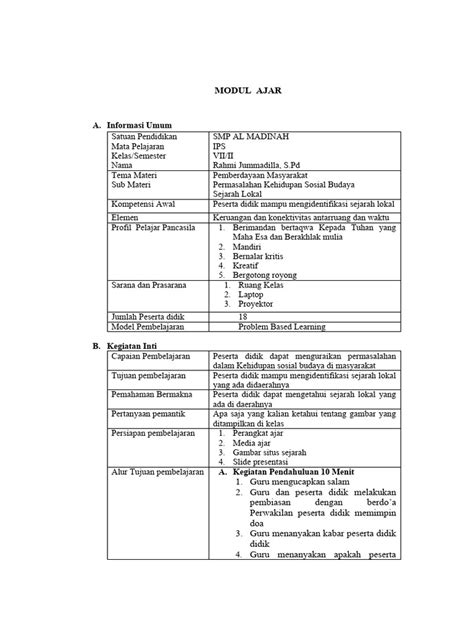 Modul Ajar Ips Rahmi Jumma Dilla Kelas 7e Pdf Ilmu Sosial