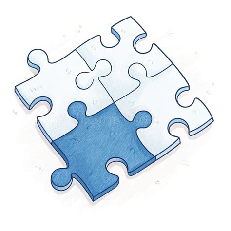 Blue Pencil Sketch Four Jigsaw Puzzle Pieces Solution Teamwork Collaboration Strategy