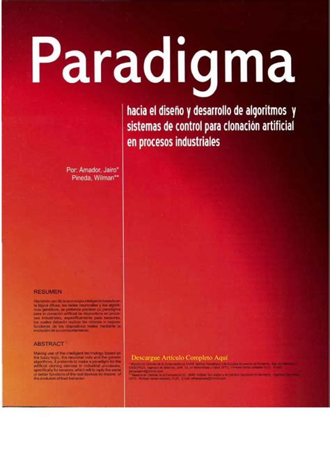 Pdf Paradigma Hacia El Diseño Y Desarrollo De Algoritmos Y Sistemas De Control Para Clonación