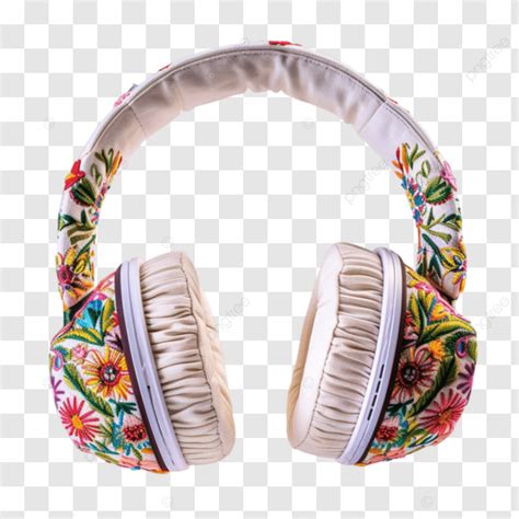 흰색 배경에 화려한 자수가 있는 꽃무늬 헤드폰 꽃무늬 힘 헤드폰 Png 일러스트 및 이미지 에 대한 무료 다운로드 Pngtree
