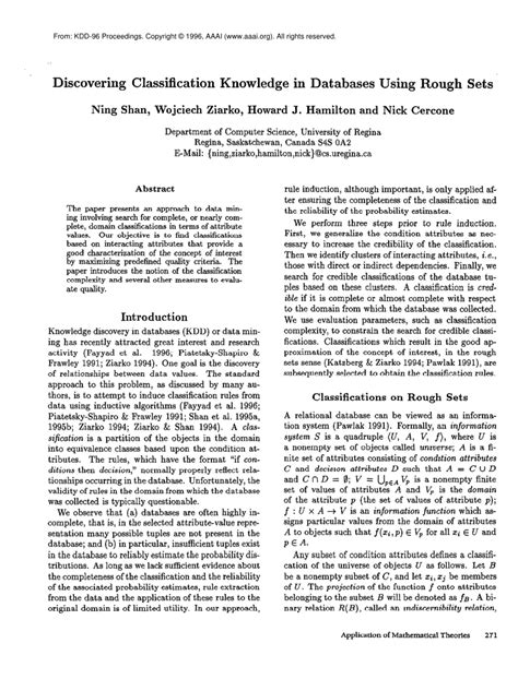 pdf discovering classification knowledge in databases using rough sets