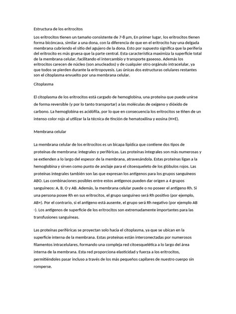 Estructura De Los Eritrocitos Pdf Glóbulo Rojo Sangre