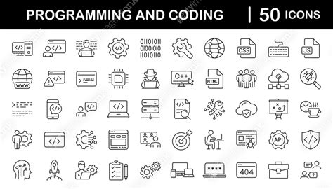 Programming Coding Set Of Web Icons In Line Style Software Development Icons For Web And Mobile