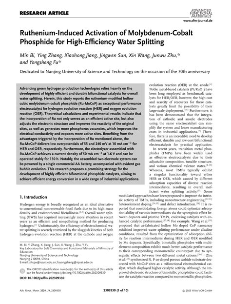 Ruthenium‐induced Activation Of Molybdenum‐cobalt Phosphide For High