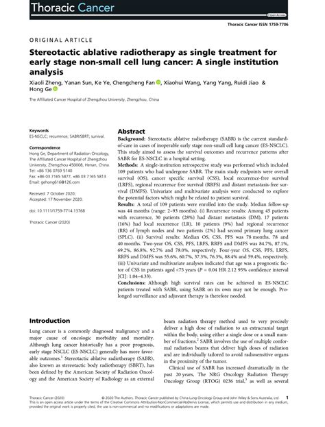 Pdf Stereotactic Ablative Radiotherapy As Single Treatment For Early