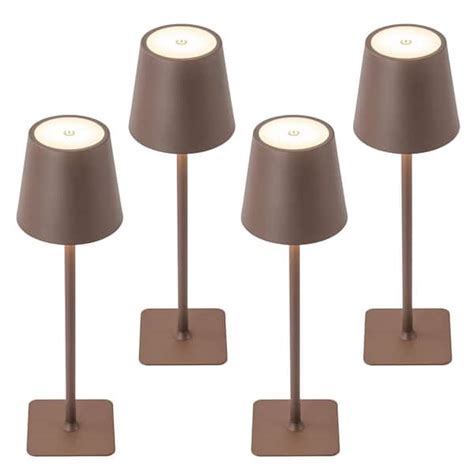 C Cattleya 4 Pack 14 In Brown Led Cordless Table Lamp 3cct Dimmable