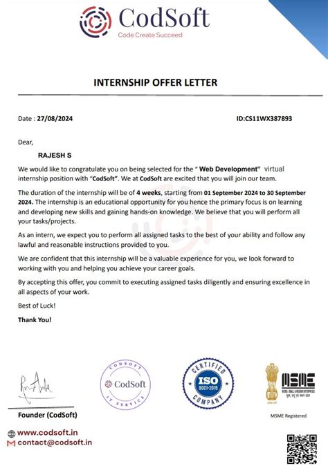Rajesh S On Linkedin Internship Webdevelopment Codesoft Grateful
