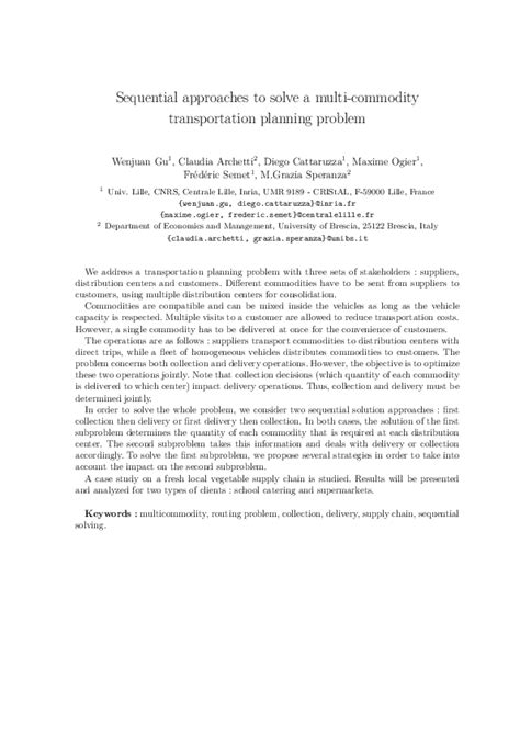 Pdf Sequential Approaches To Solve A Multi Commodity Transportation