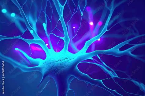 Active Neuron Brain Cells With Glowing Signals Electrical Chemical