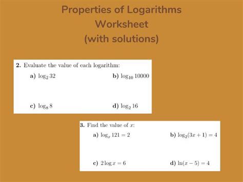 Properties Of Logarithms Worksheet With Solutions Teaching Resources
