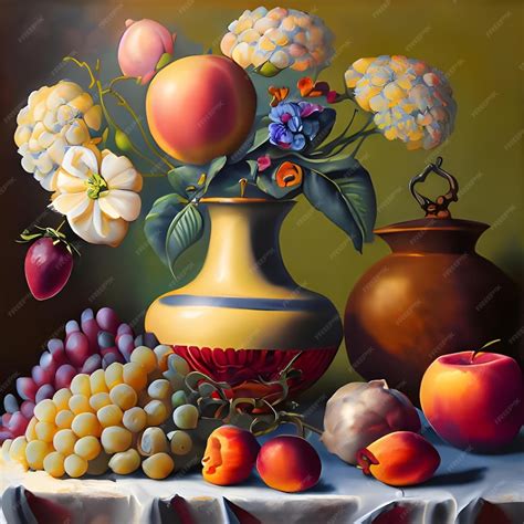 Premium Photo A Painting Of A Still Life With Fruits Flowers And
