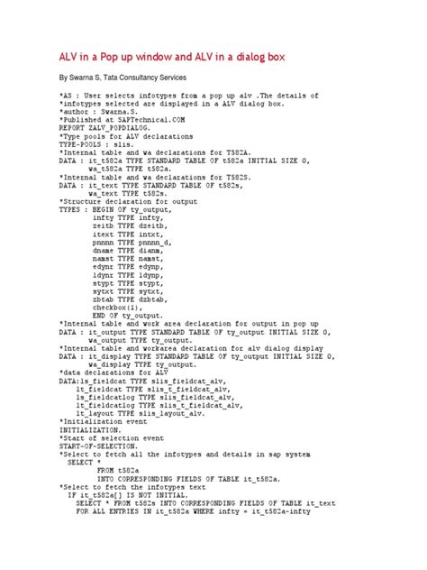 Alv In A Pop Up Window And Alv In A Dialog Box Pdf Subroutine Information Technology