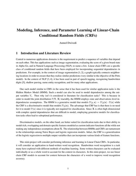 Inference And Learning In Linear Chain Conditional Random Fields Crfs Pdf