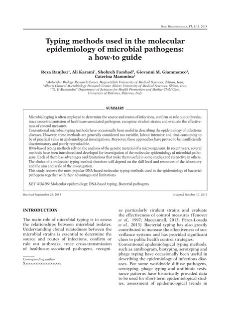 Pdf Typing Methods Used In The Molecular Epidemiology Of Microbial Pathogens A How To Guide