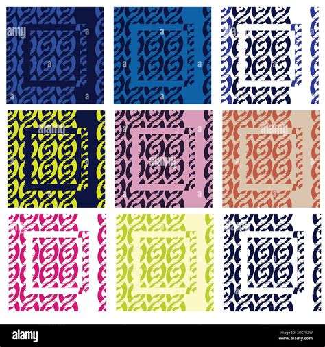 Set Of Nine Pattern With Abstract Seed Design And Decorated Square