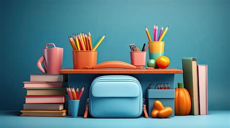 Premium Ai Image School Desk With School Accessory And Backpack Back To School On Isolated