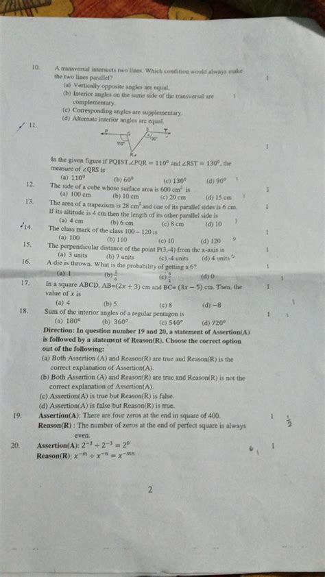 A Transversal Intersects Two Lines Which Condition Would Always Make The
