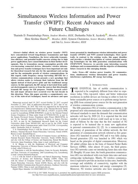 Simultaneous Wireless Information And Power Transfer Swipt Recent Advances And Future