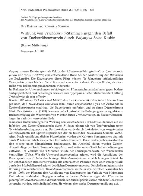 Pdf Wirkung Von Trichoderma Slämmen Gegen Den Befall Von