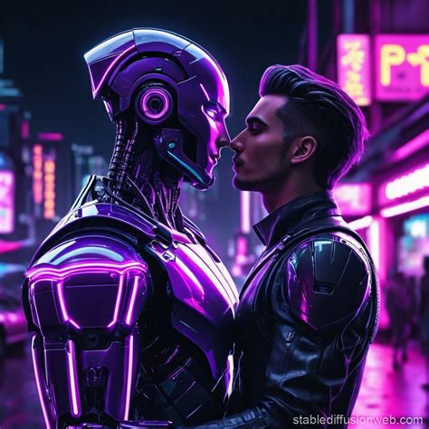 Ai Robot And Human Male About To Kiss Stable Diffusion Online