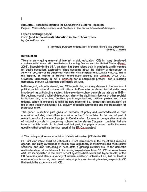 Civic And Intercultural Education In The Eu Countries Culture Wise