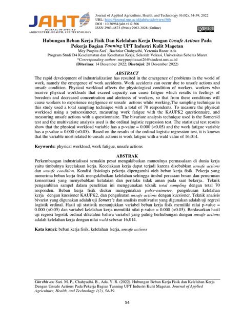 Hubungan Beban Kerja Fisik Dan Kelelahan Kerja Dengan Unsafe Actions