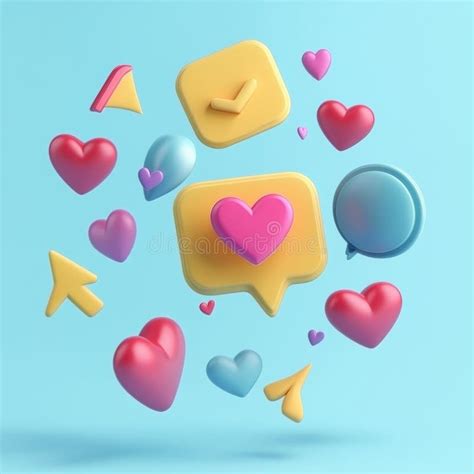 Floating 3d Chat Bubbles Hearts And Arrows Create Playful Interaction