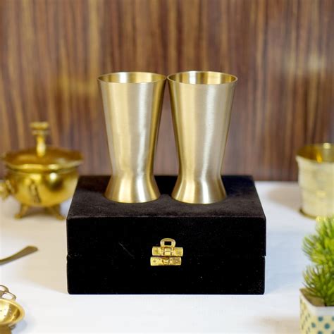 Bronze Kansa Lassi Glass With Velvet Box 2 Pcs Set