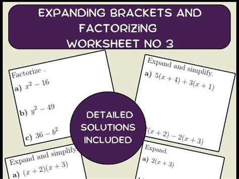 Expanding Brackets And Factorizing Worksheet No 3 With Solutions Expanding Brackets And Factorizing Worksheet No 3 With Solutions