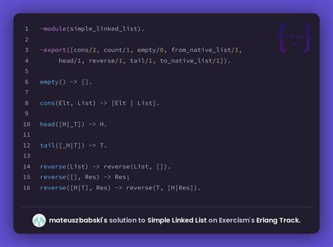 Mateuszbabskis Solution For Simple Linked List In Erlang On Exercism
