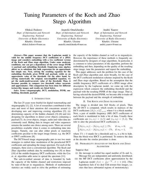 Pdf Tuning Parameters Of The Koch And Zhao Stego Algorithm