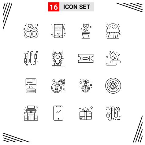 Group Of 16 Modern Outlines Set For Audio Food Decoration Dessert Candy
