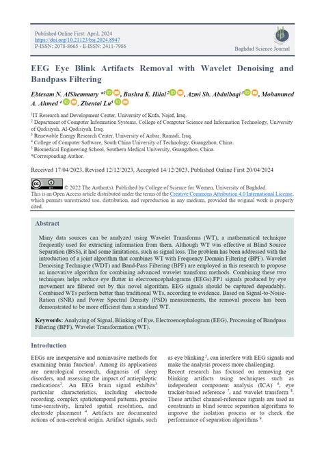 PDF EEG Eye Blink Artifacts Removal With Wavelet Denoising And
