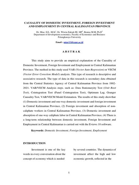 Artikel Causality Of Domestic Investment Submit Download Free Pdf Foreign Direct