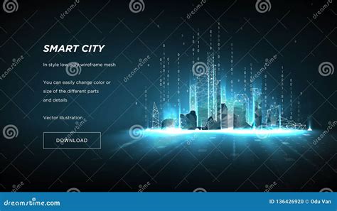 City Of The Abstract Low Poly Wireframeconcept Of Smart Cityand Flow