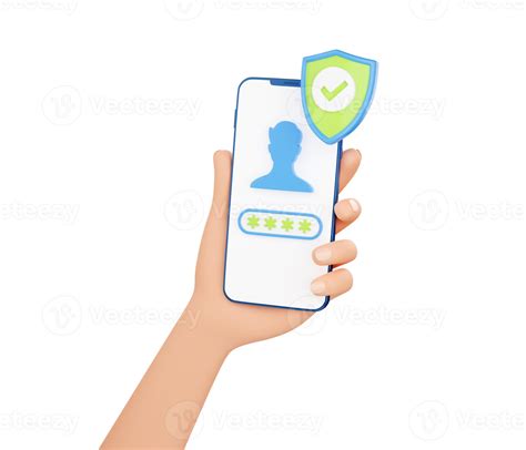personal data secure 3d render hand holding mobile phone with account