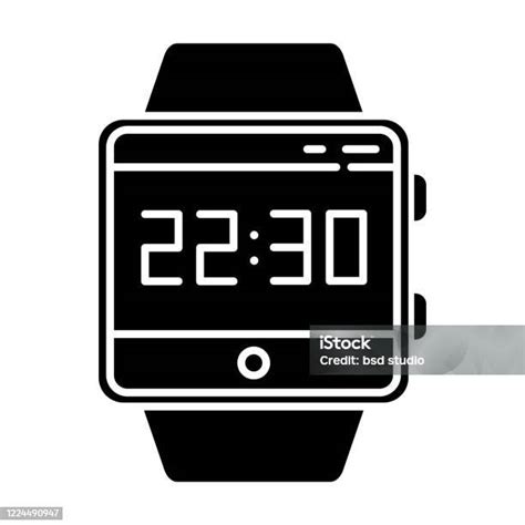 현재 시간 스마트 워치 기능 글리프 아이콘입니다 실루엣 기호입니다 피트니스 팔찌 시계 시간 측정 시간 분 및 초 계산 음수 공간입니다 벡터 절연 그림 0명에 대한 스톡 벡터