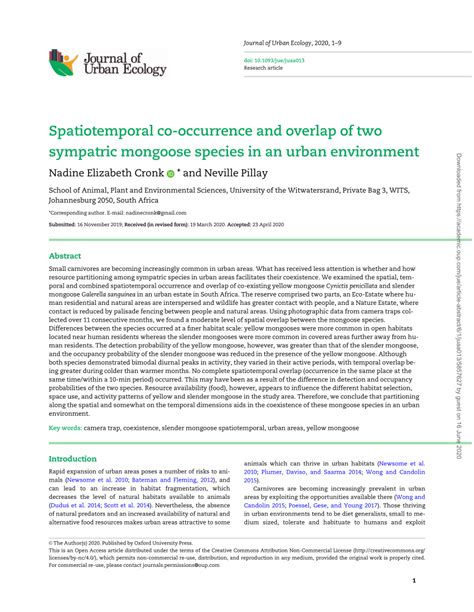 Pdf Spatiotemporal Co Occurrence And Overlap Of Two Sympatric