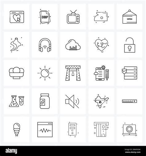 Modern Vector Line Illustration Of 25 Simple Line Icons Of Tools Press