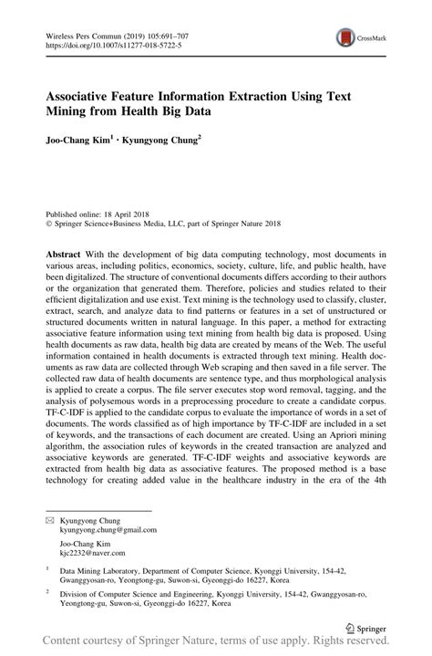 Associative Feature Information Extraction Using Text Mining From Health Big Data