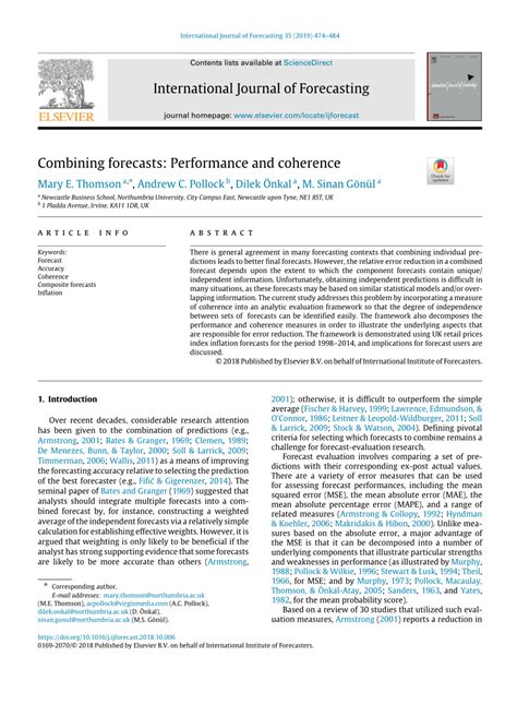 Pdf Combining Forecasts Performance And Coherence