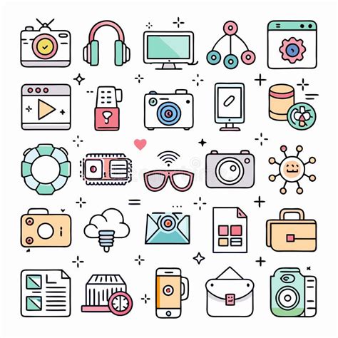 Digital Technology Line Icons 30 Colorful Illustrations For Web Design And App Development